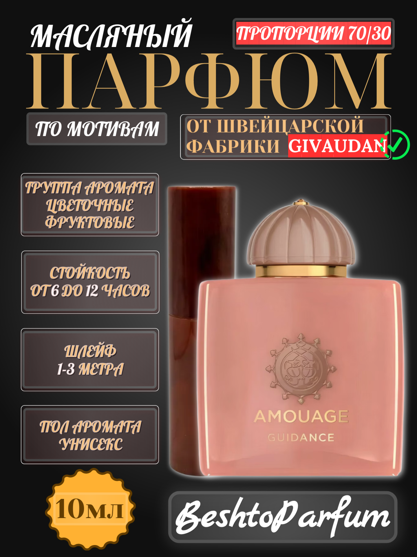 Масляные духи по мотивам Amouage Guidance — стойкий нишевый сладкий гурманский аромат / 10мл