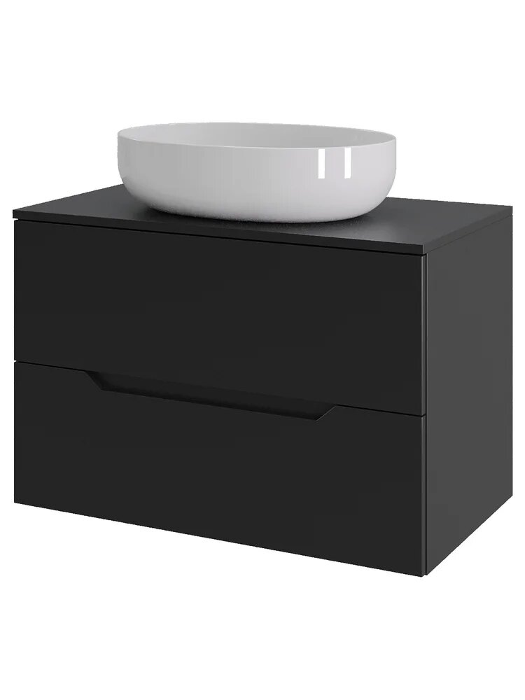 Тумба с раковиной Orange Line 70 подвесная, 70,2 см, со столешницей, черная, матовая, из МДФ, с ящиками, раковина для ванной, фарфоровая, овальная