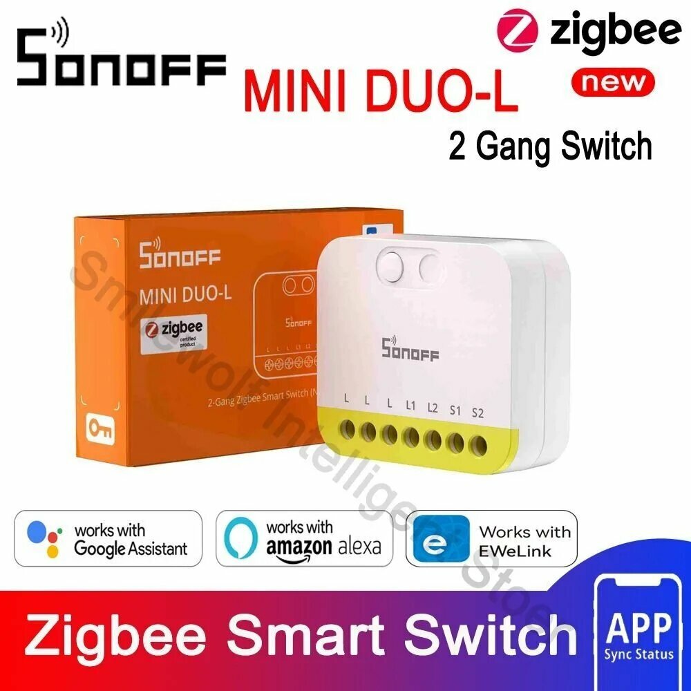 ZigBee Реле SONOFF MINI DUO-L 2-канальное Zigbee Smart Switch MINI-ZB2GS-L (Работает с Алисой, Нейтральная линия не требуется)