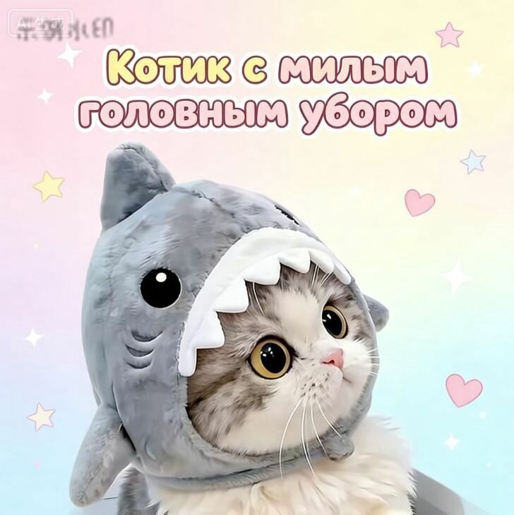 Плюшёвая шапочка-акула для кошек и собак