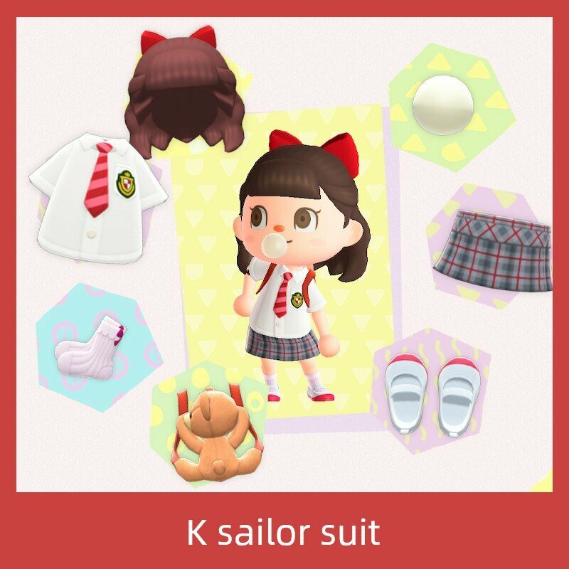 Animal Crossing Морская Форма для Японской Школьной Девушки Скачаемый Шаблон Рукоделия DIY