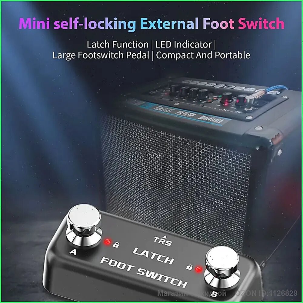 Ножная педаль FOOT SWITCH LATCH TRS для электрогитары, металл, черный — фото 1