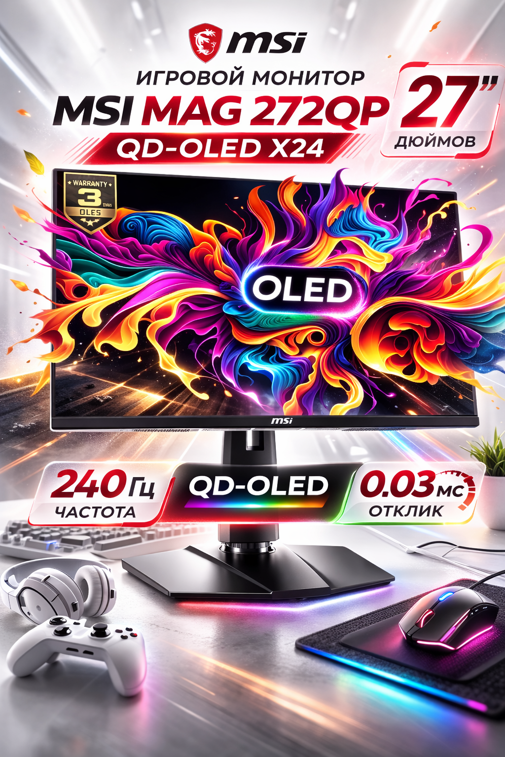Игровой монитор MSI MAG 272QP QD-oled X24 240Hz