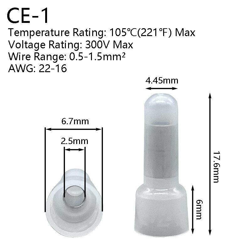100 шт. Закрытые концевые заглушки для проводов, обжимные клеммы 22-16 AWG