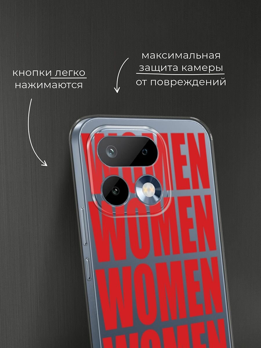 Чехол на Realme 16 Pro / Реалме 16 Про с принтом WOMEN, прозрачный — фото 1