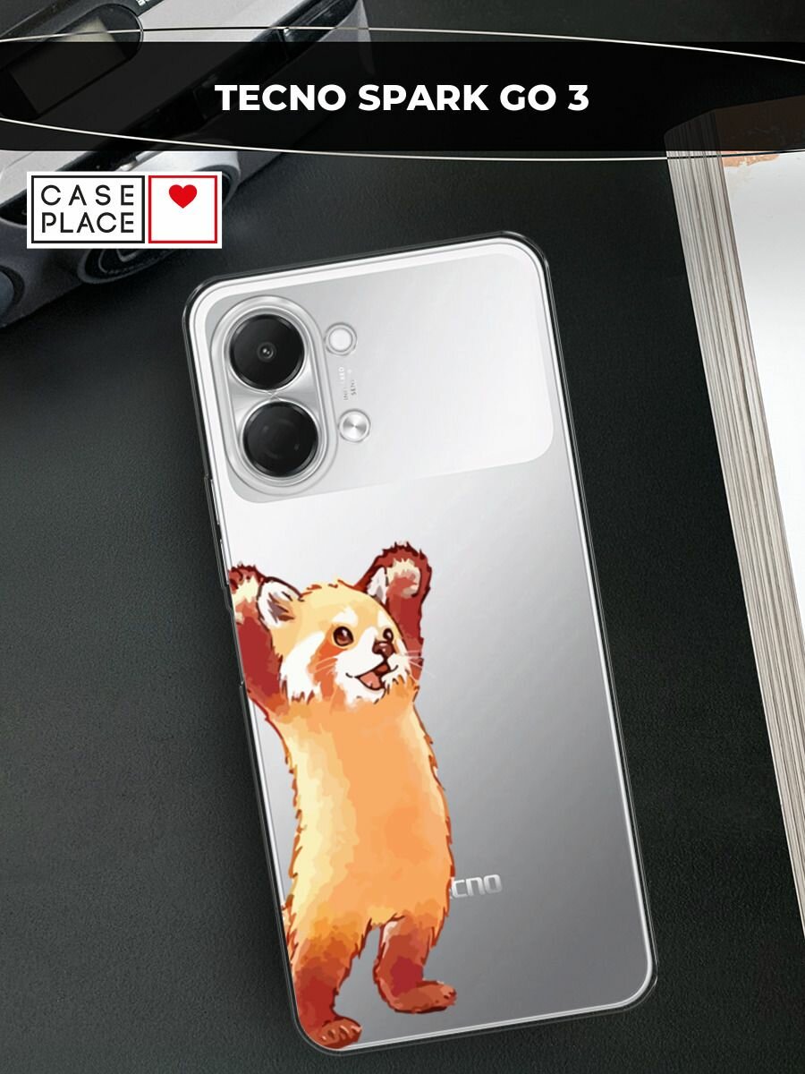 Чехол на Tecno Spark Go 3 / Текно Спарк Го 3 с принтом Красная панда в полный рост, прозрачный