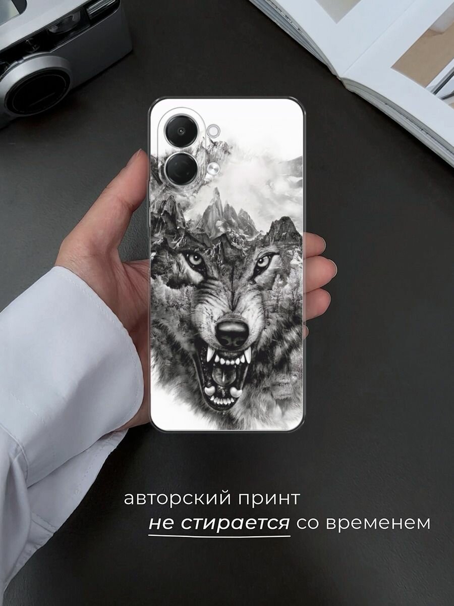 Чехол на Tecno Spark Go 3 / Текно Спарк Го 3 с принтом Волк в горах — фото 1