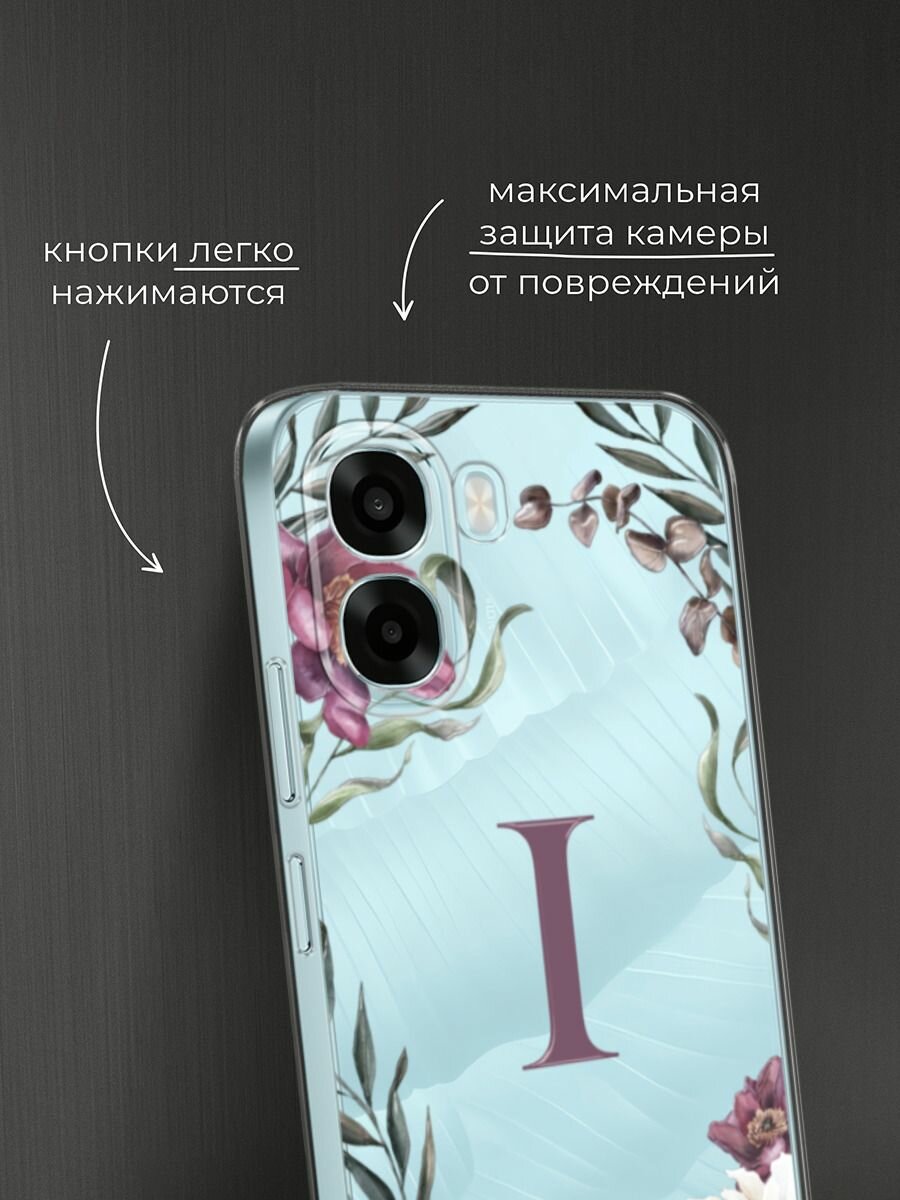 Силиконовый чехол на Oppo A6x / Оппо A6x с принтом Буква I в цветах — фото 1