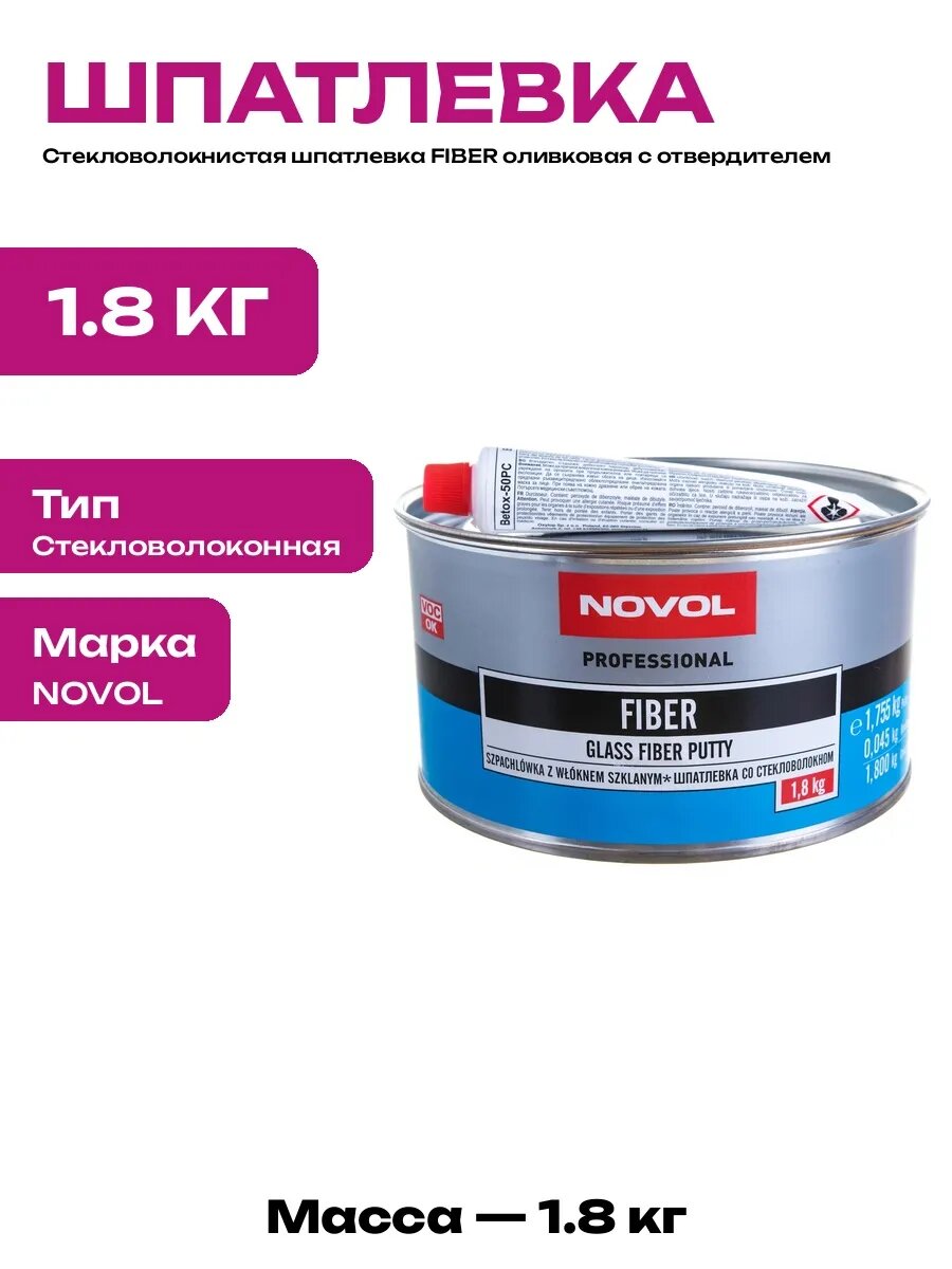 Шпатлевка FIBER со стекловолокном для укрепления металла 1.8