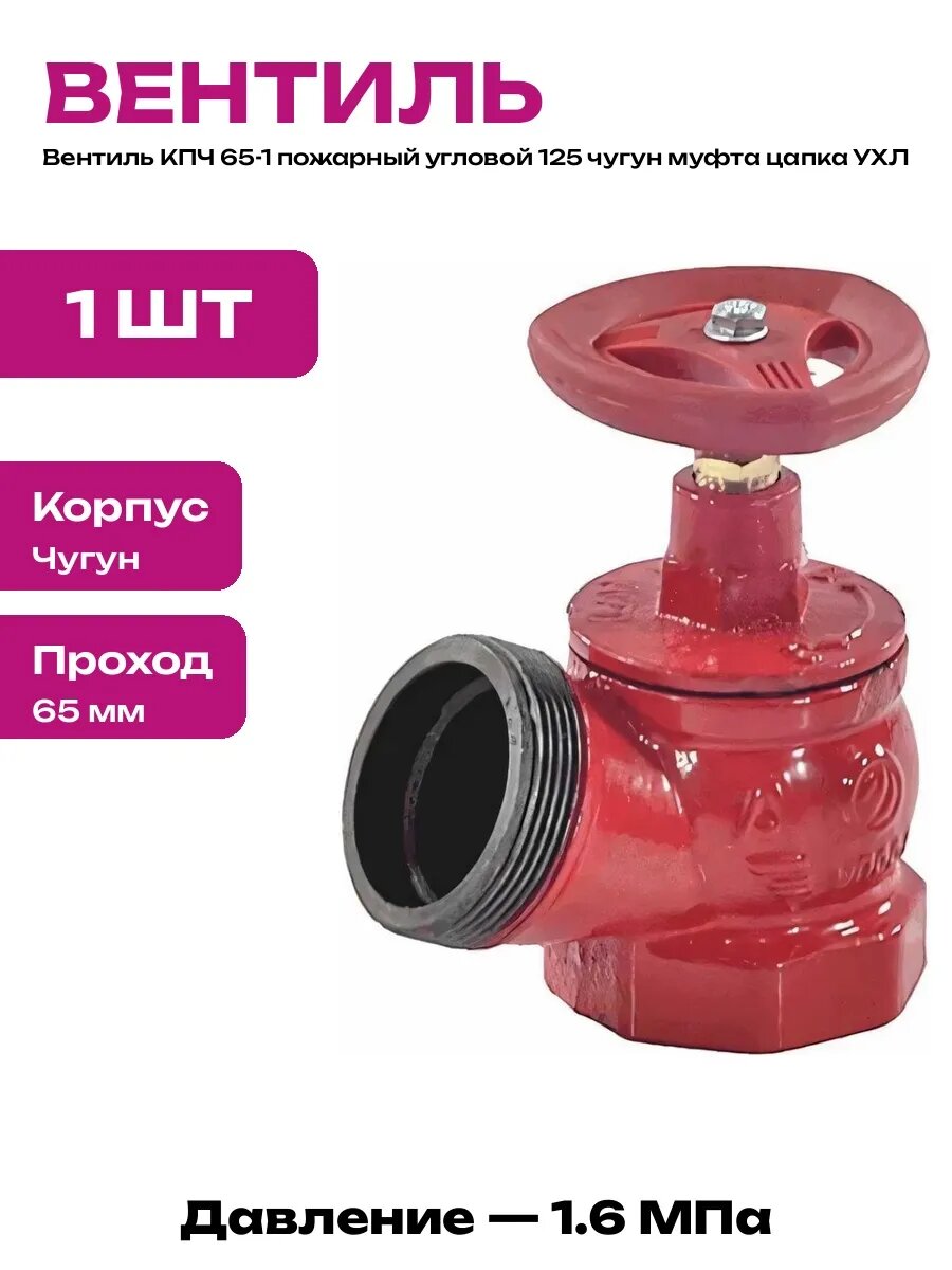 Вентиль пожарный КПЧ 65-1 угловой 125 чугунный муфта и цапка