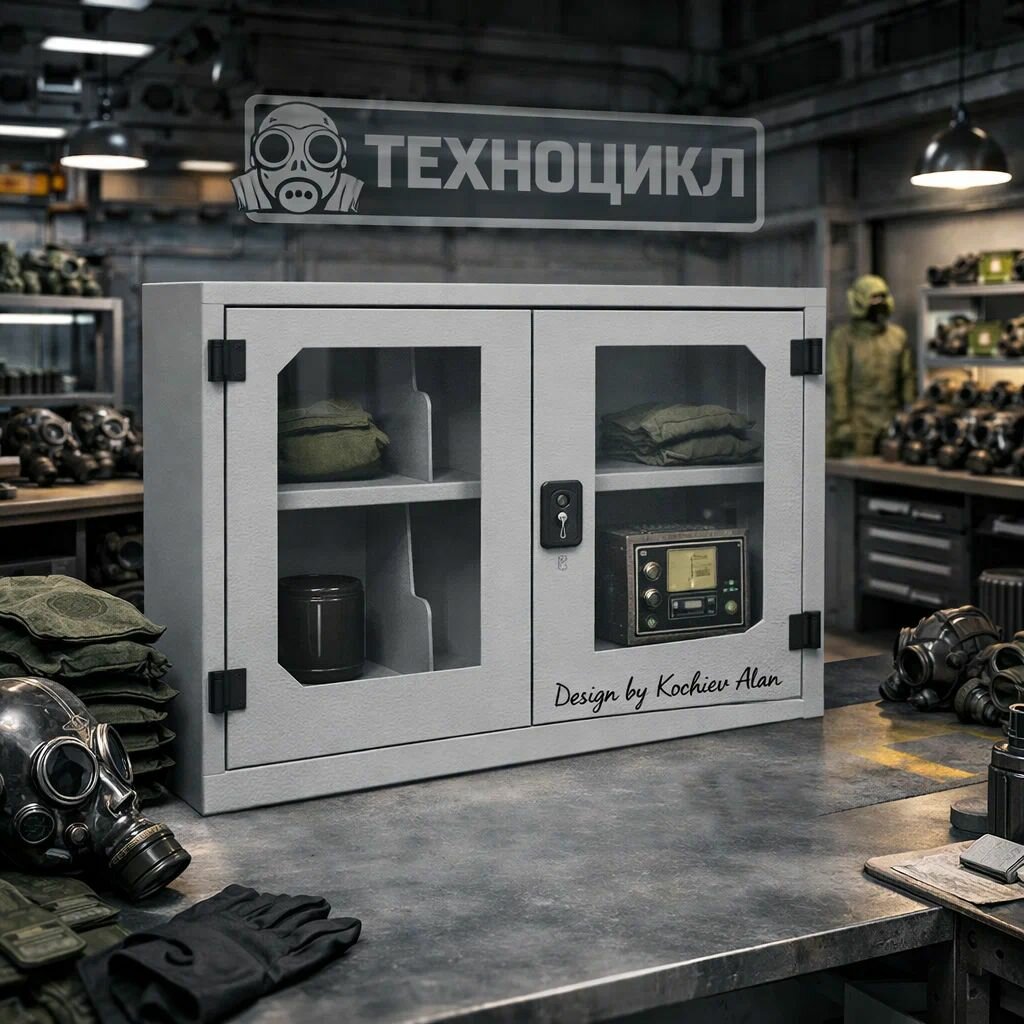 Шкаф металлический для 6 противогазов ХПГ-6, дверцы из акрилового стекла 600х720х200 мм техноцикл
