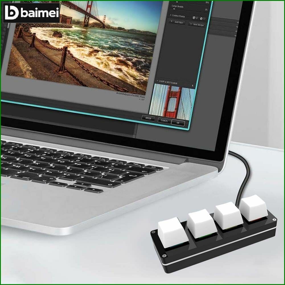 Клавиатура мини 4 кнопки, USB проводная, программируемая, механическая, красный переключатель Outeum, RGB подсветка, без регулятора громкости, белая