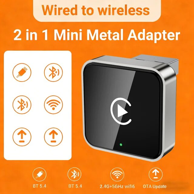 Новый беспроводной адаптер CarPlay 2-в-1 Smart Mini Box 2025 года поддерживает автоматическое подключение через Android Auto, Wi-Fi и Bluetooth и подходит для автомобилей Toyota, Volvo, Mercedes-Benz, MG, Kia, Mazda, Ford и других марок.