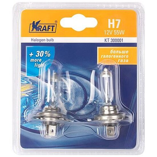 Автолампа Kraft H7 12v 55w (PX26d) +30% more light 2 шт блистер