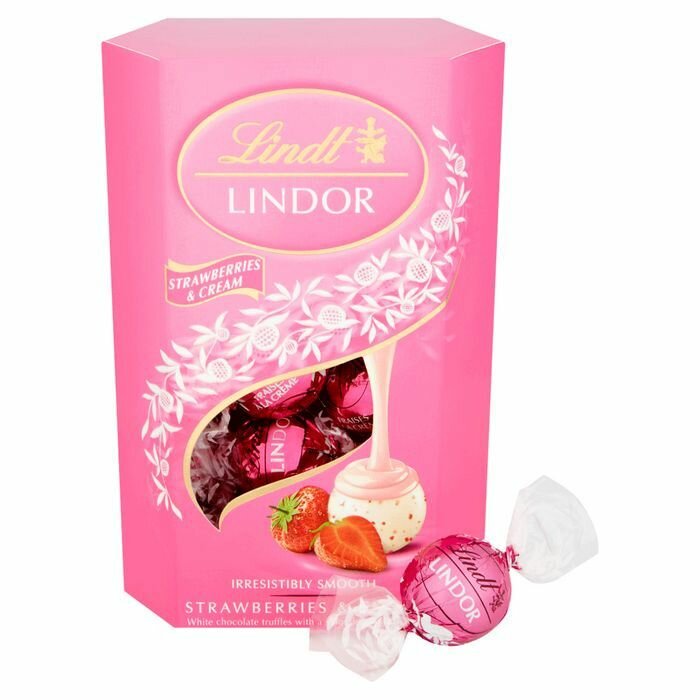Конфеты шоколадные Lindt Lindor, клубника и сливки, молочный шоколад, 200 г