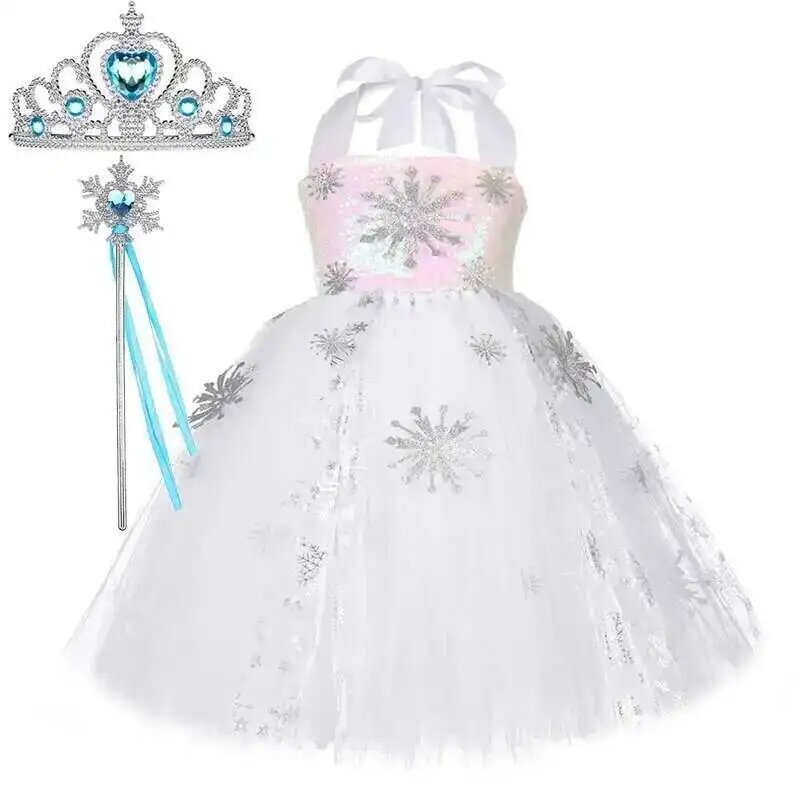 Блестящие костюмы Эльзы со снежинками для девочек, блестящие платья принцессы 11T, Dress Set 1