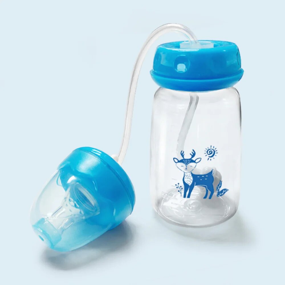 Бутылочка для кормления 150 мл мультфильм синяя/розовая PP Blue