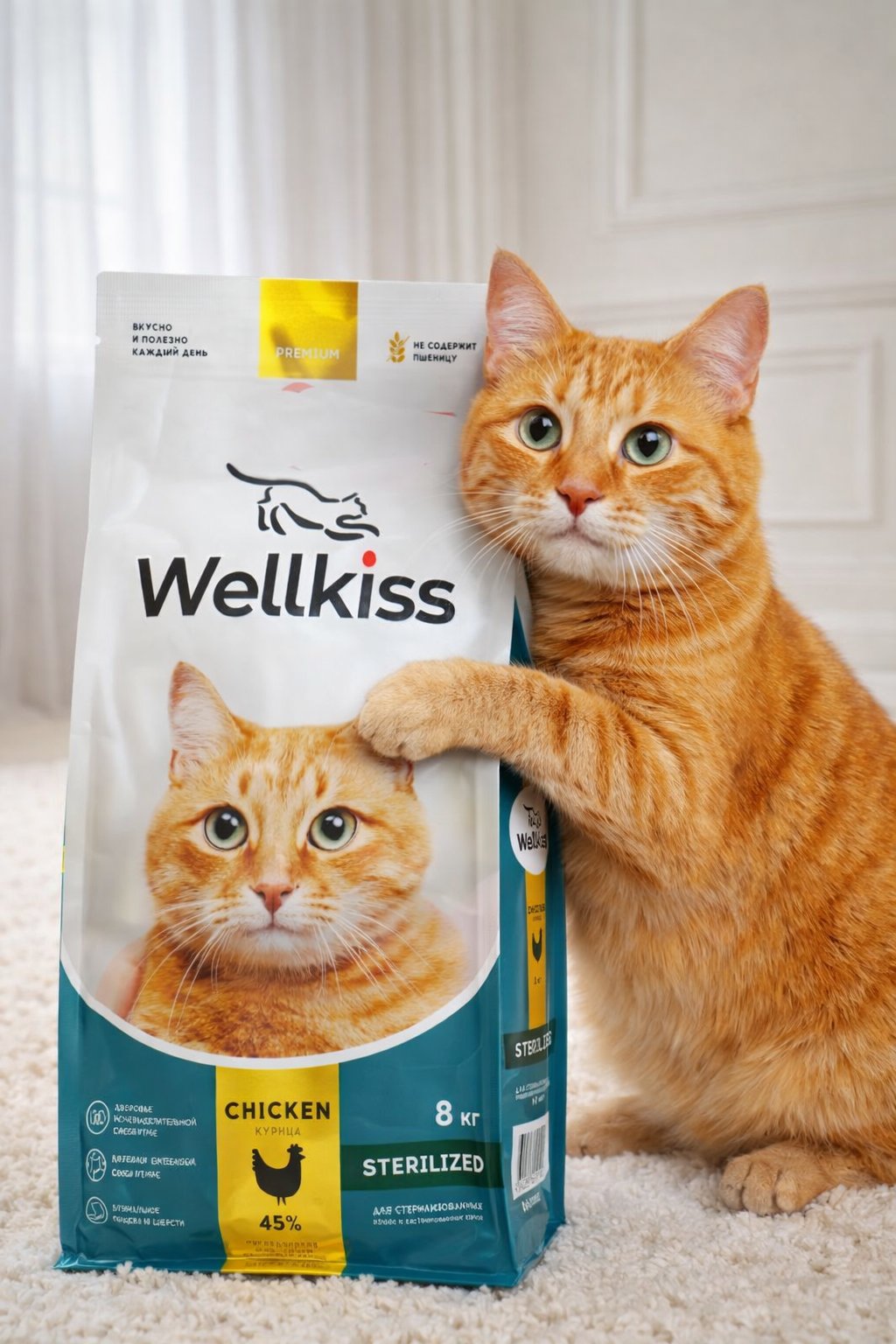 Сухой корм Wellkiss, Adult, Sterilized, для стерилизованных кошек, курица, 8 кг