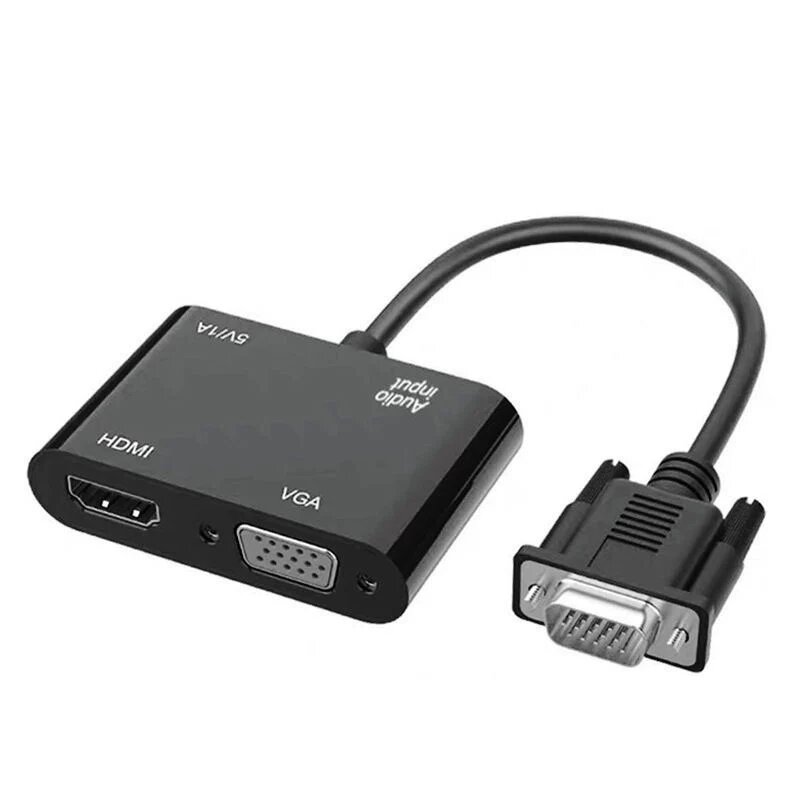 Конвертер VGA в HDMI и VGA сплиттер для двух мониторов, кабель 0.15 м, не поддерживает расширенный режим, синхронизация