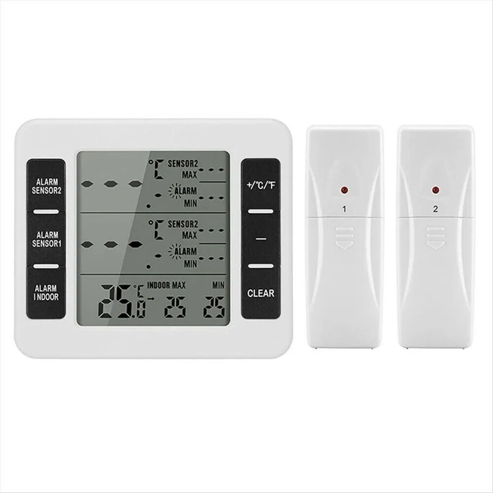 1 комплект беспроводного термометра для морозильной камеры, 2 дистанционных датчика, сигнал тревоги, термометр холодильника при низкой темпе
