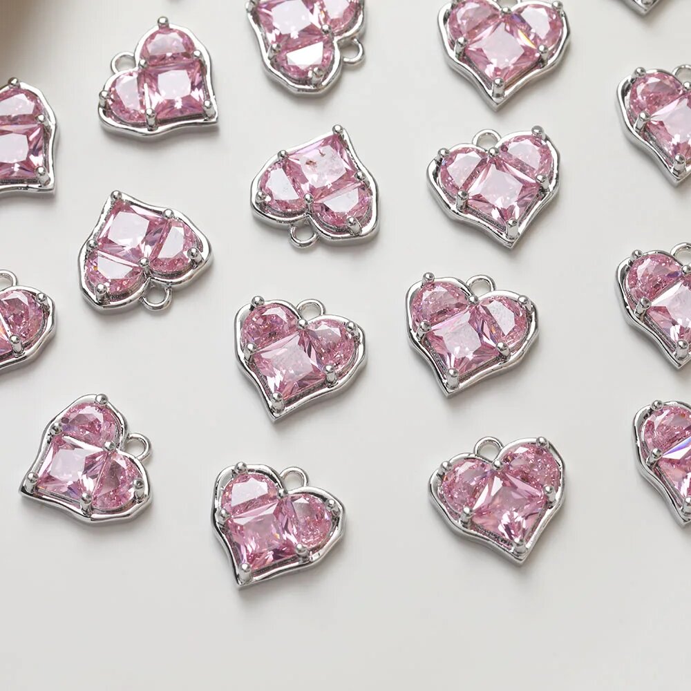 Золотые кулоны в форме сердца с розовым цирконом 2 шт. Gold