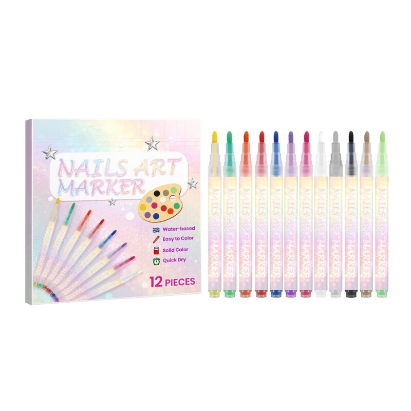 12цветные Ручки Для Дизайна Ногтей Яркая Цветная Акриловая Краска Маркер Для Легкого Творческого Дизайна Ногтей Маркеры Для Рисования Ручка Для Рисования