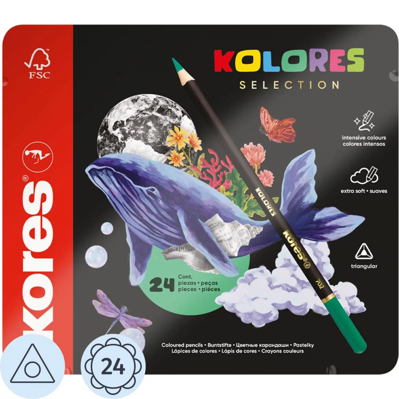 Карандаши цветные Kores Kolores 3-гран 3мм 24 цв/наб в металл. коробке 93325 2007174