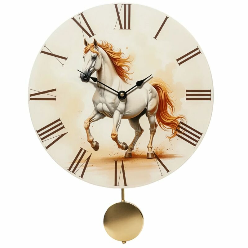 Настенные часы Династия из дерева Династия Настенные часы с маятником 08-103 Коричневая лошадь