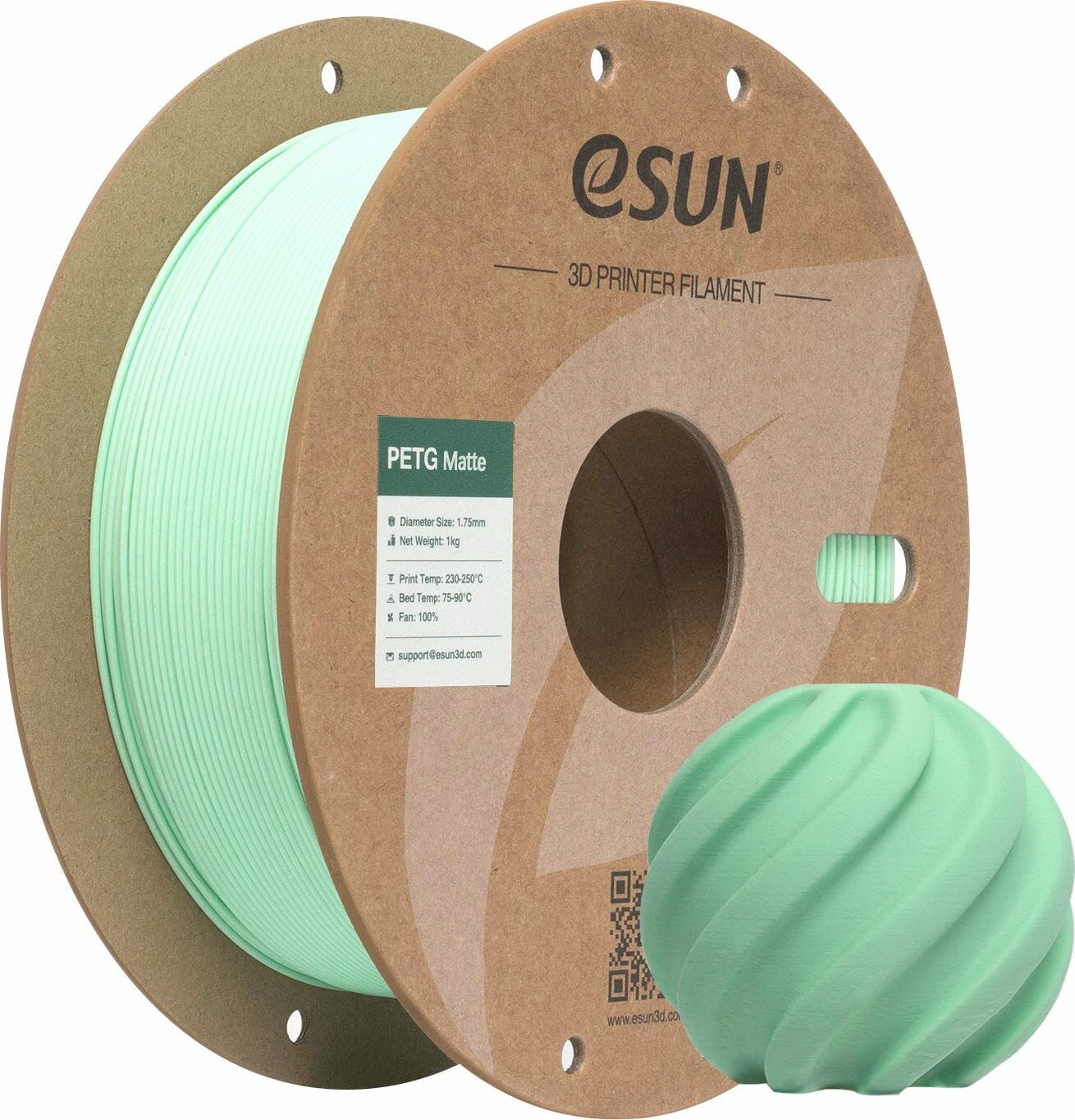 Катушка PETG-Matte пластика ESUN 1.75 мм 1 кг, mint green, мятно‑зелёный PETG-MT175O-MG1P1