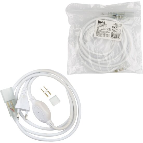 Провод электрический Uniel UCX-SP2/N21 WHITE 1 STICKER для светодиодных лент ULS-N21 NEON 220В, 8x16мм, 2 контакта. Цвет белый. TM .