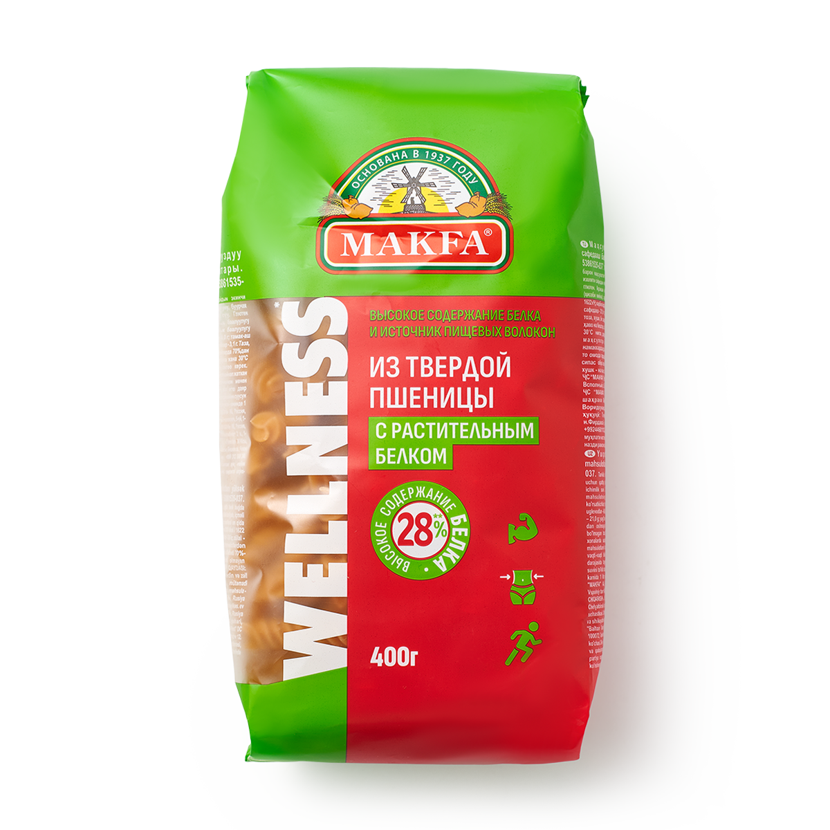 Высокобелковые макароны Makfa Wellness, из твердых сортов, без глютена, 400 г