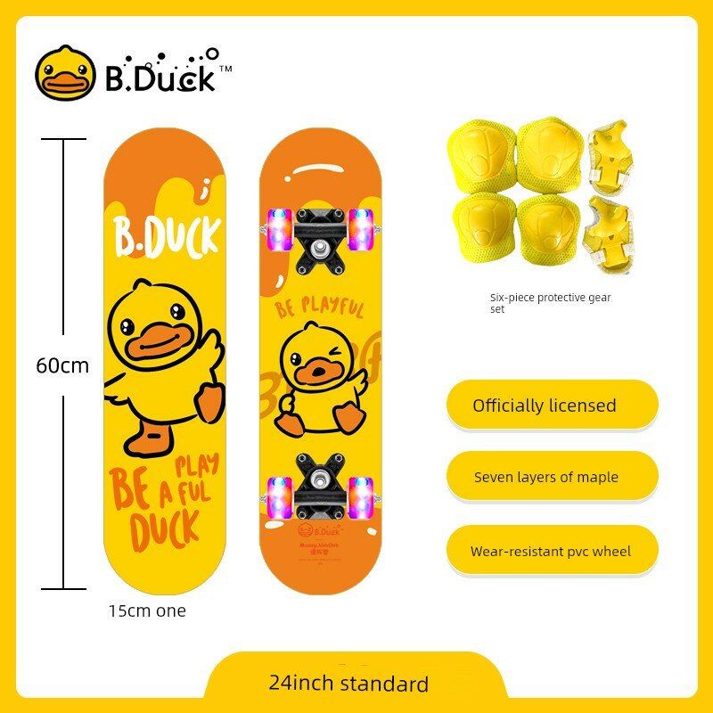 B.Duck Оранжевая Желтая Уточка 24-дюймовый Детский Скутер со Светящимися Колесами и Защитным Оборудованием для Детей