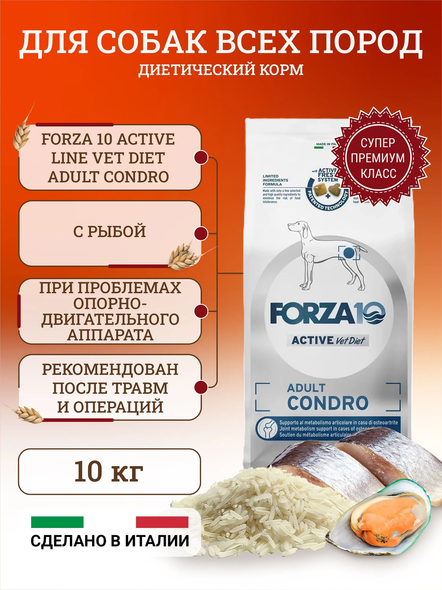 Сухой корм для собак Forza10 Active Line Vet Diet Adult Condro при проблемах опорно-двигательного аппарата - 10 кг