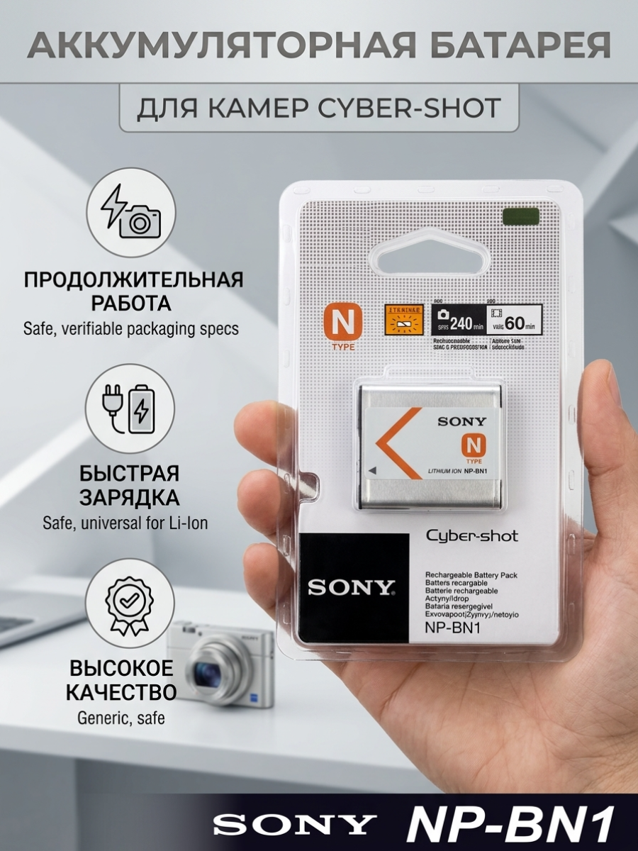 Аккумулятор для камеры Sony (NP-BN1) DSC-TX30, DSC-W610, DSC-W830, DSC-W650, DSC-WX7, DSC-W350