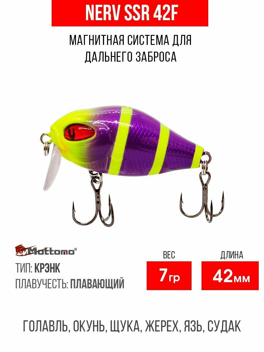 Воблер для рыбалки Mottomo Nerv SSR 42F 7g крэнк плавающий для спиннинга. Приманка на щуку форель окуня жереха голавля