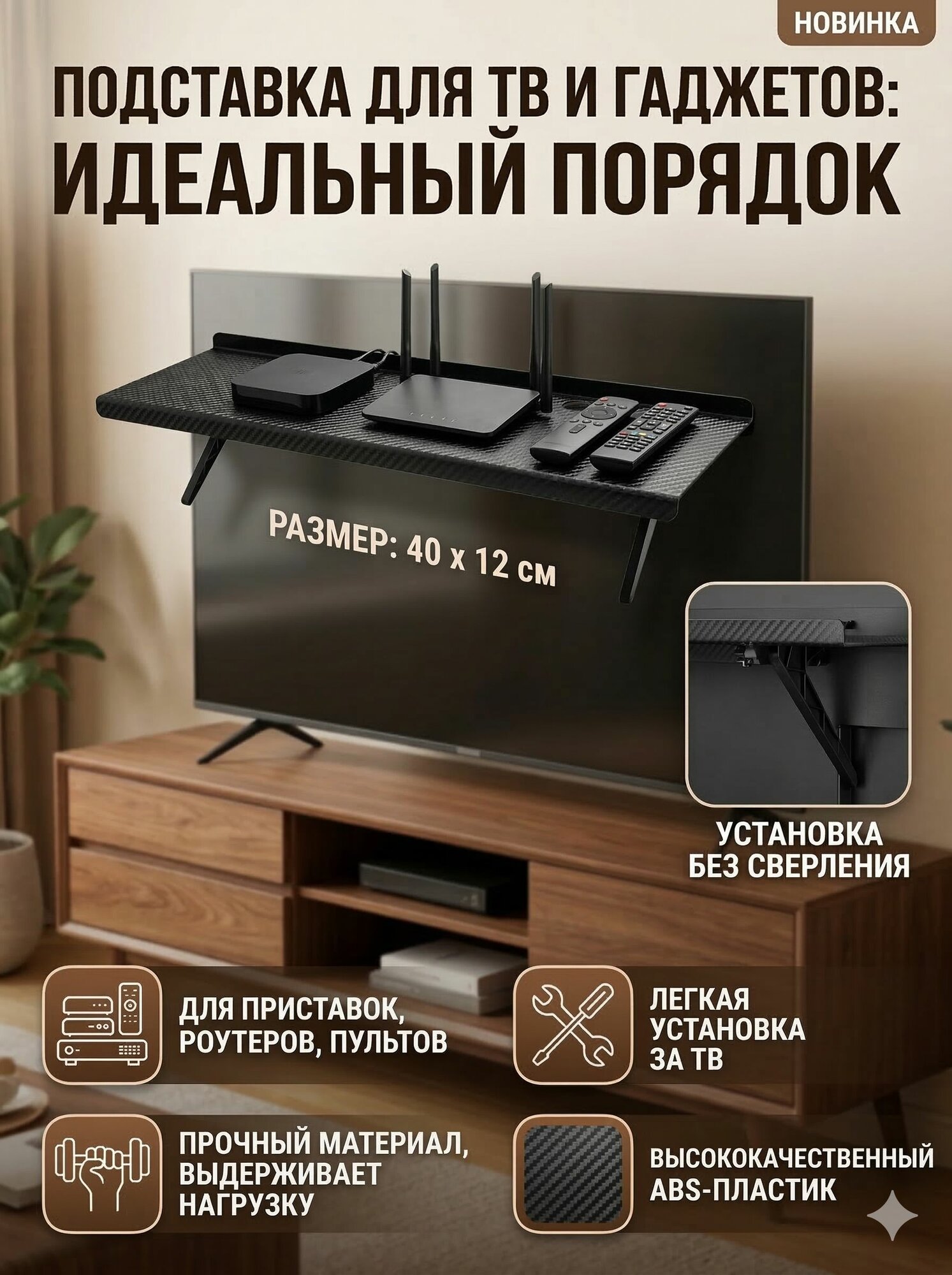 Полка На рейлинг, 40х5х12 см