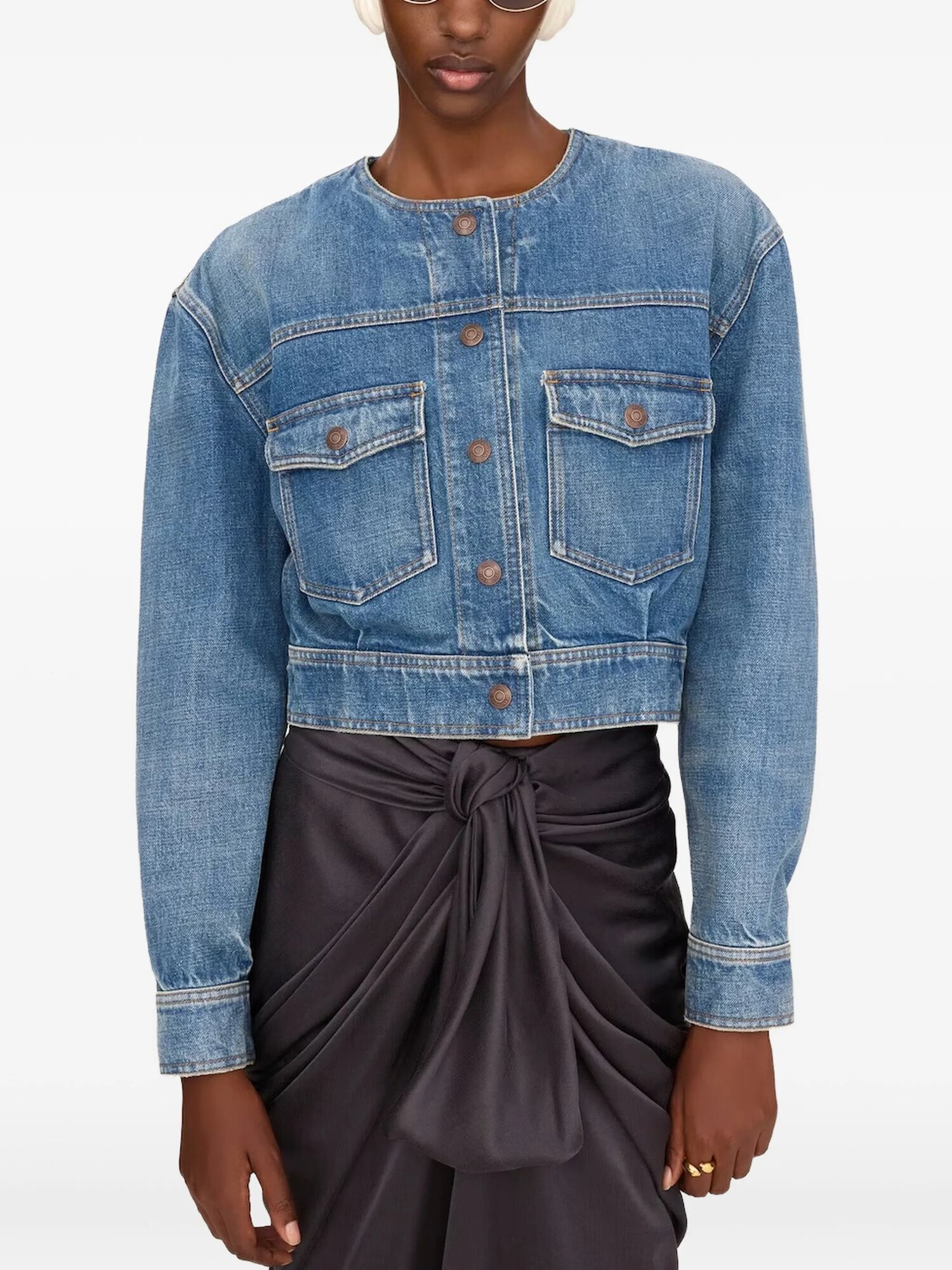 Куртка Chloe Collarless patch-pocket denim jacket, размер 38, синий — фото 1
