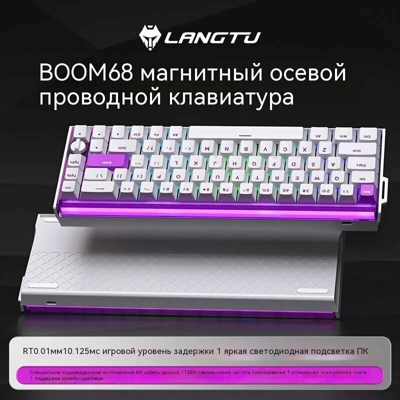 Клавиатура проводная BOOM68, Английская раскладка, белый, фиолетовый
