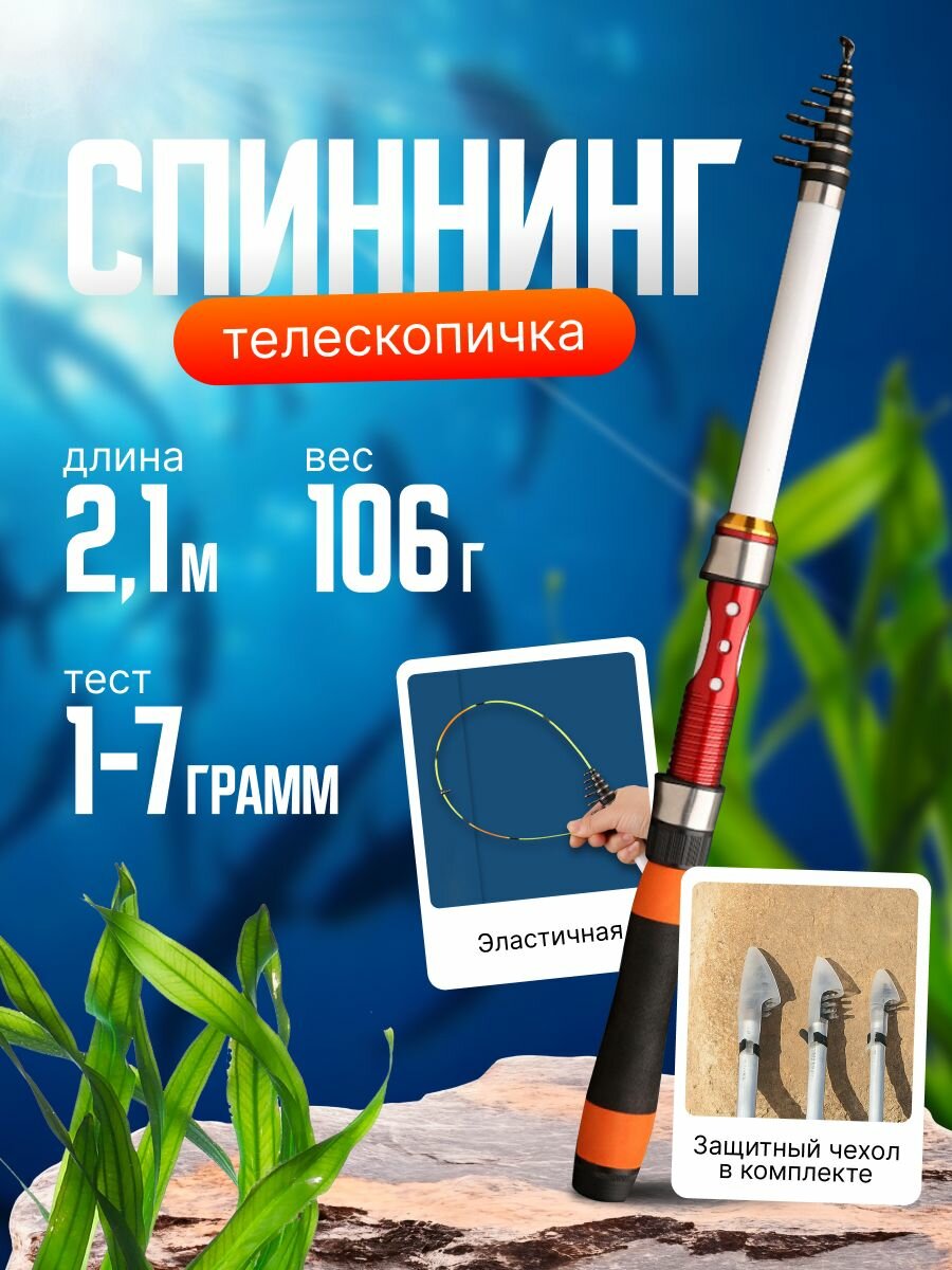 Ультралайт спиннинг телескопический для рыбалки, тест 1-7 гр, 210 см