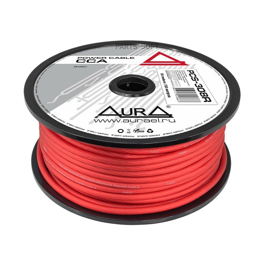 Кабель силовой красный 8AWG AURA PCS-308R обмедне от официального дистрибьютора, AURA, артикул PCS308R