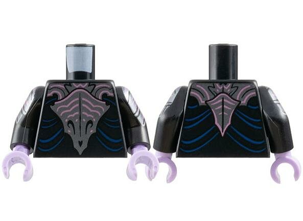 Деталь Lego 973pb5826c01 Torso Robe, Dark Silver Skull Armor, Metallic Pink Stripes, Dark Blue Gathers Pattern / Black Arms with Armor and Stripes Pattern / Lavender Hands