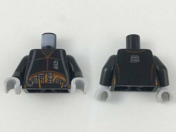 Деталь Lego 973pb3135c01 Torso SW Dark Orange Seams, Silver Badge, Hoses and Mechanical Components Pattern / Black Arms / Light Bluish Gray Hands