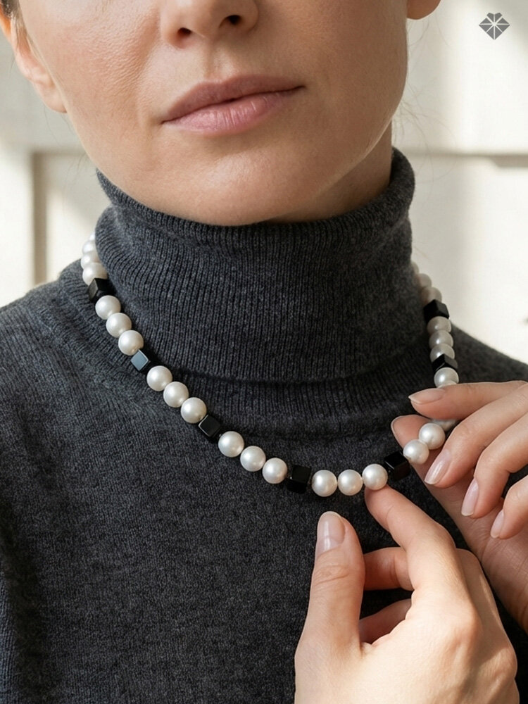 Бусы, агат, жемчуг культивированный