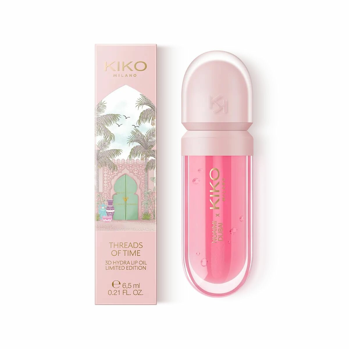 KIKO MILANO Увлажняющее и питательное масло для губ threads of time 3d hydra lip oil limited edition 6.5 мл оттенок прозрачно-розовый