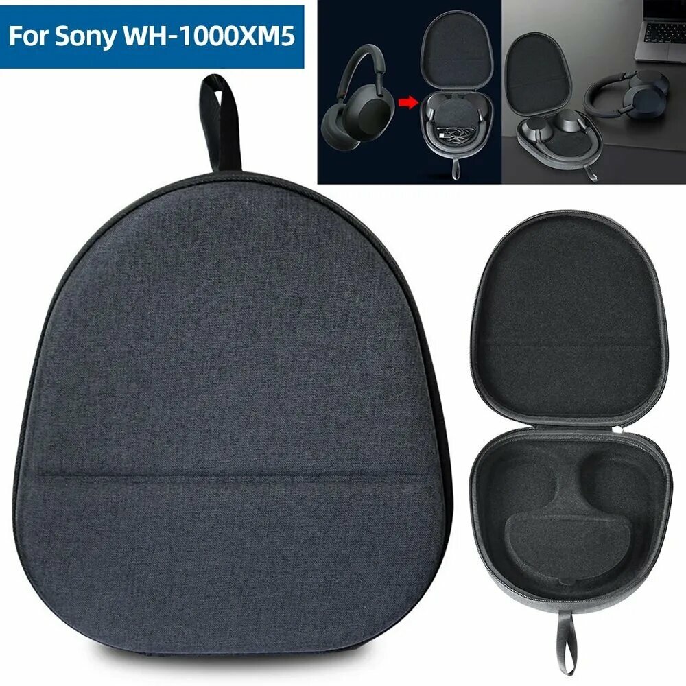 Чехол для наушников Sony WH-1000XM5 из прочного материала EVA с защитой от ударов, и внутренним покрытием из эластичного пеноматериала
