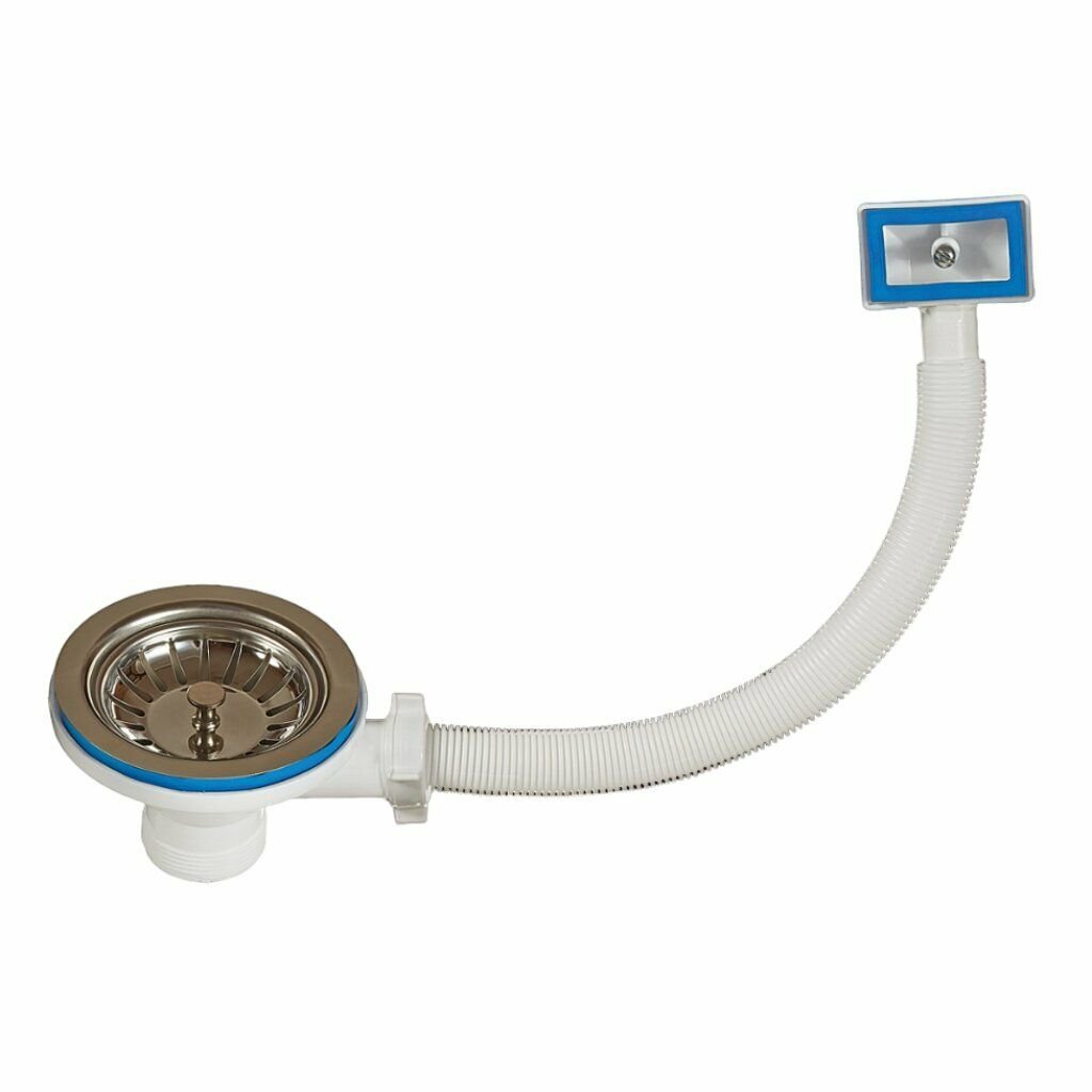 Выпуск для сифона Сантехпродукт 3 1/2 дюйма с переливом, белый, артикул Е-4007-1. Надежный элемент для вашей сантехники.