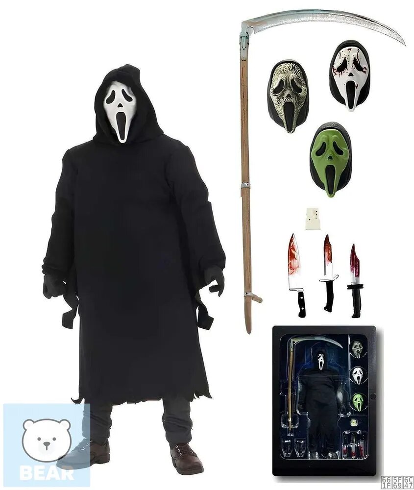 Фигурка Крик Призрачное лицо / Scream Ghostface (18см) от NECA: Фигурка, 4 головы, коса