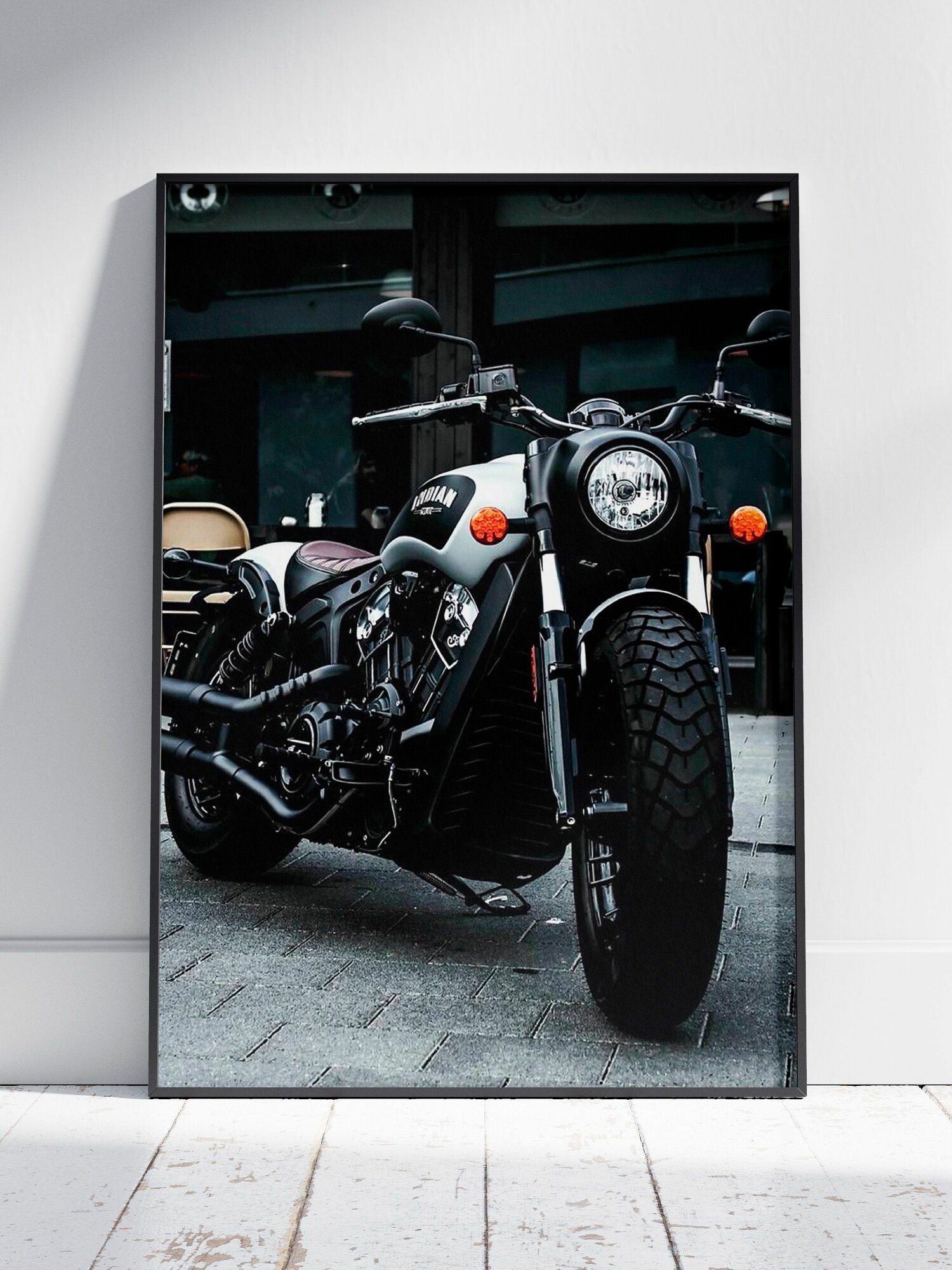Плакат на стену для интерьера Мотоцикл (Indian Scout Bobber 3) - Постер по мото и байкам формата A4 (21x30 см)