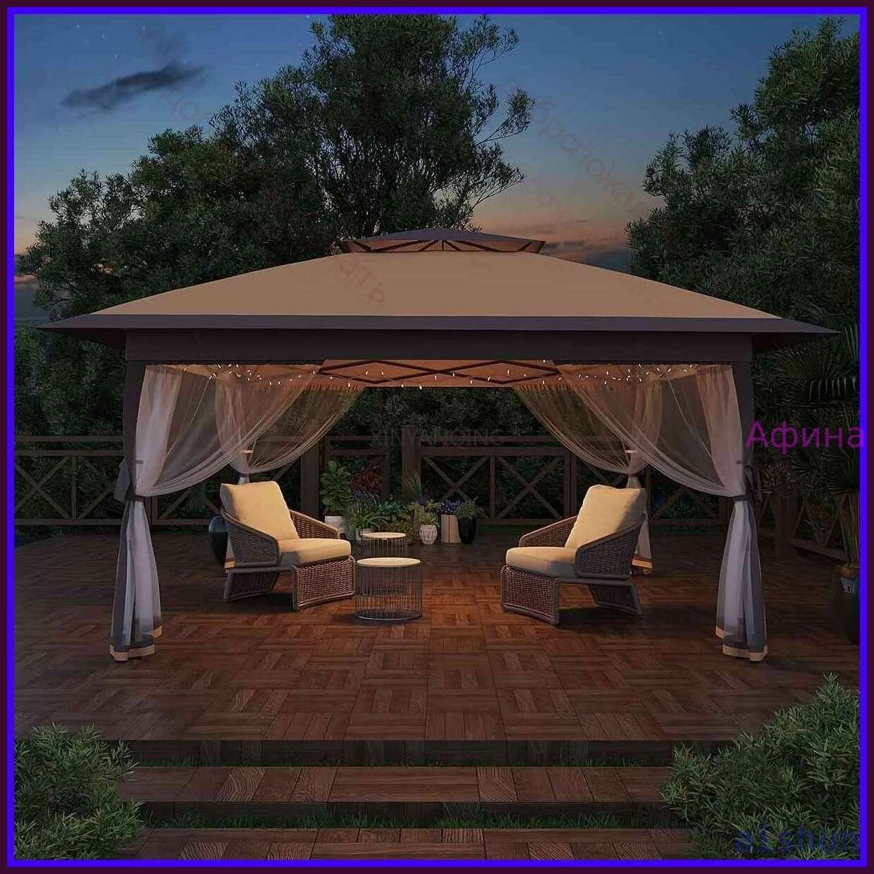 Беседка 3,3x3,3 м с москитной сеткой, регулируемой высотой и усиленным каркасом для дачи, террасы, сада и мероприятий