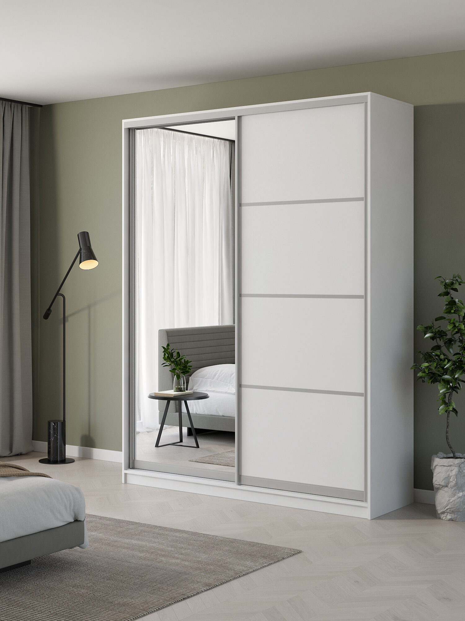 Шкаф купе Матэрна белый + зеркало 180х50х240 см